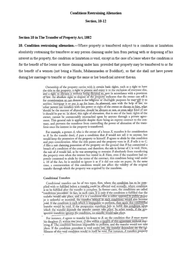 Conditions Restraining Alienation Notes | PDF | Lease | Property