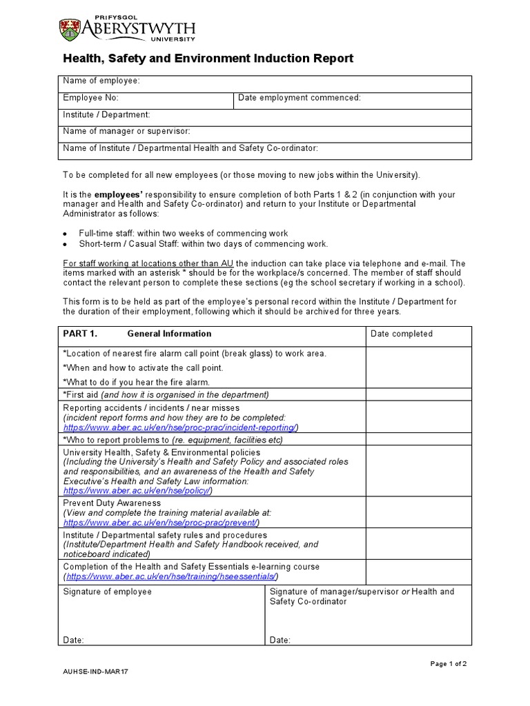 Health, Safety and Environment Induction Report | PDF | Occupational ...
