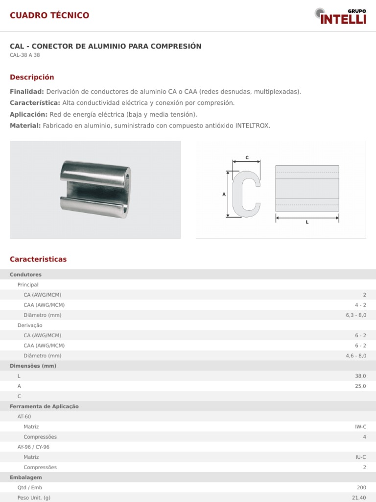CONECTOR ALUMINIO Cal-38-A-38 | PDF