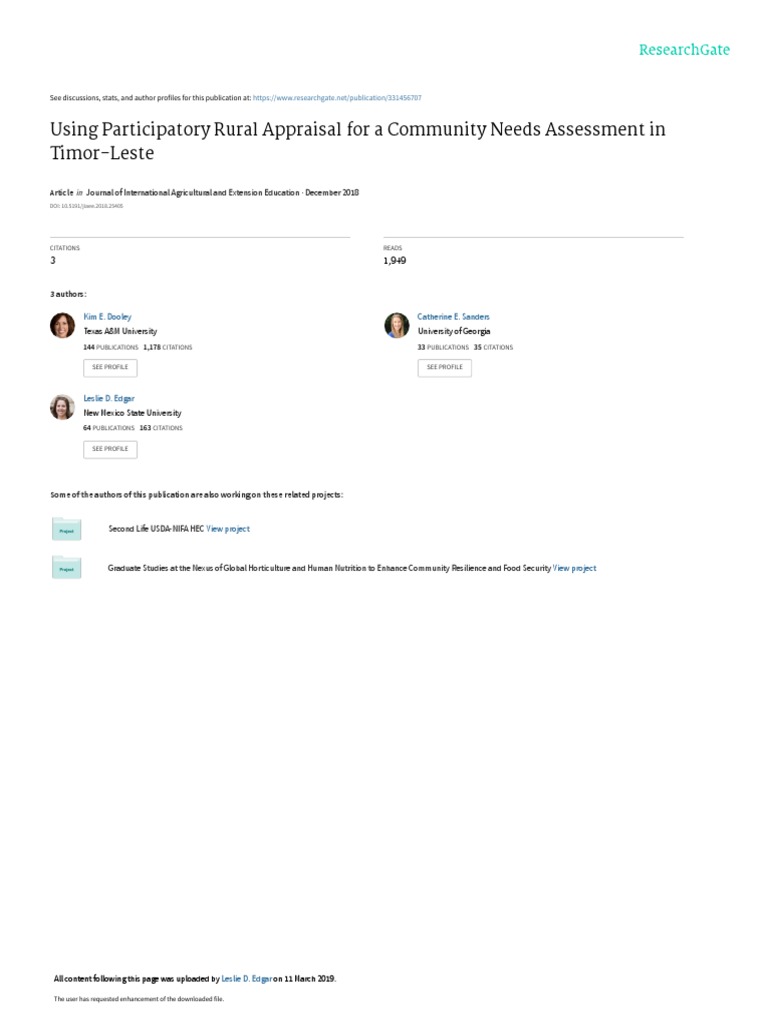 Using Participatory Rural Appraisal For A Community Needs Assessment in ...