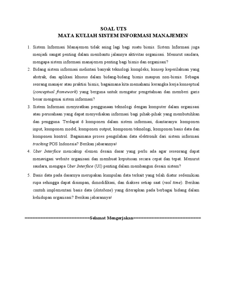Soal Uts Sim | PDF | Bisnis | Teknologi & Rekayasa