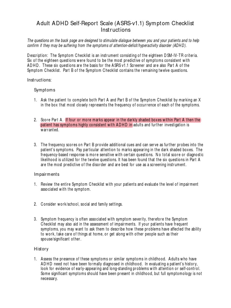Adhd Questionnaire ASRS111 | PDF