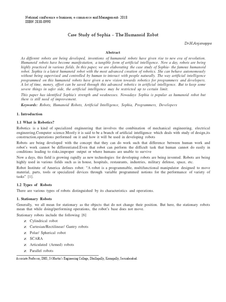 539.case Study of Sophia - The Humanoid Robot | PDF