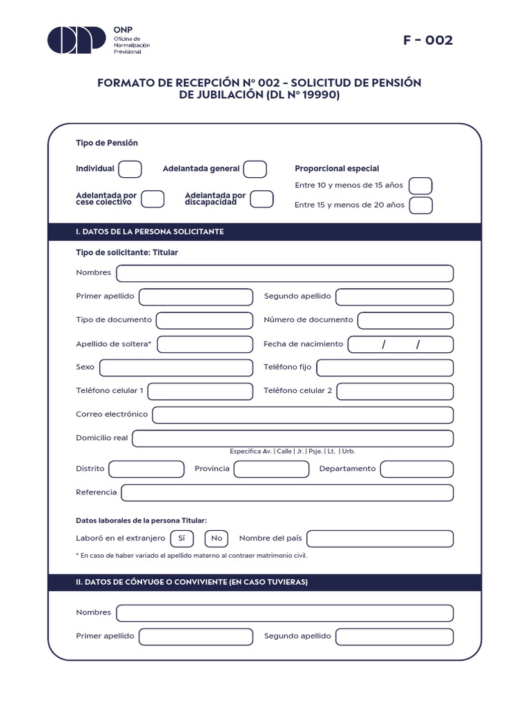 Formato de Recepción N 002 - Solicitud de Pensión de Jubilación (DL N ...