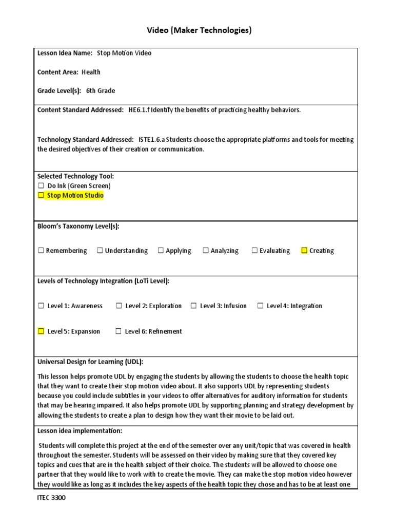 Video Maker Lesson Idea Template | PDF | Cognition | Communication