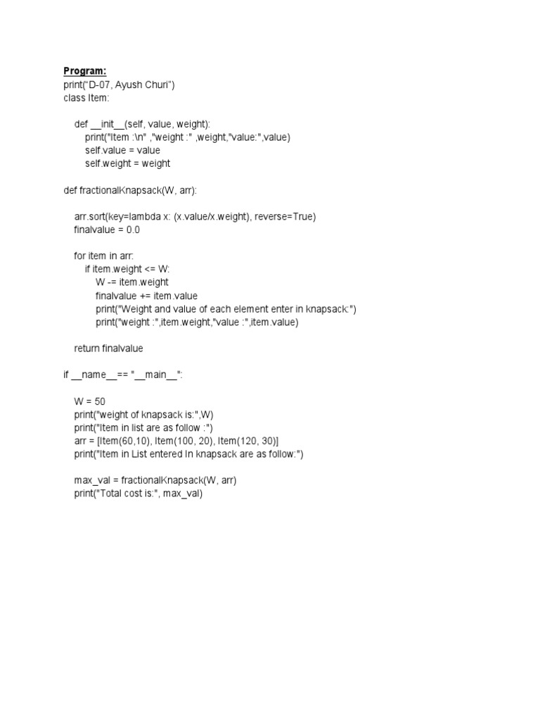 Python Knapsack Algorithm Guide | PDF