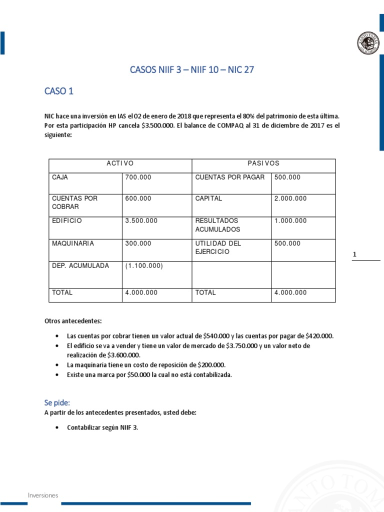 CasosNIIF3 NIIF10 NIC27 - Solucion | PDF