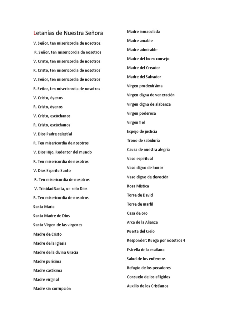 Letanías de Nuestra Señora | PDF