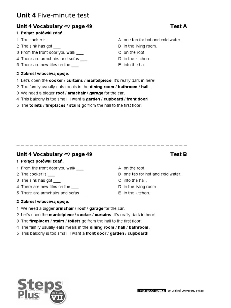 Steps Plus VII - 5min Test - U4 | PDF | Interior Design | Home