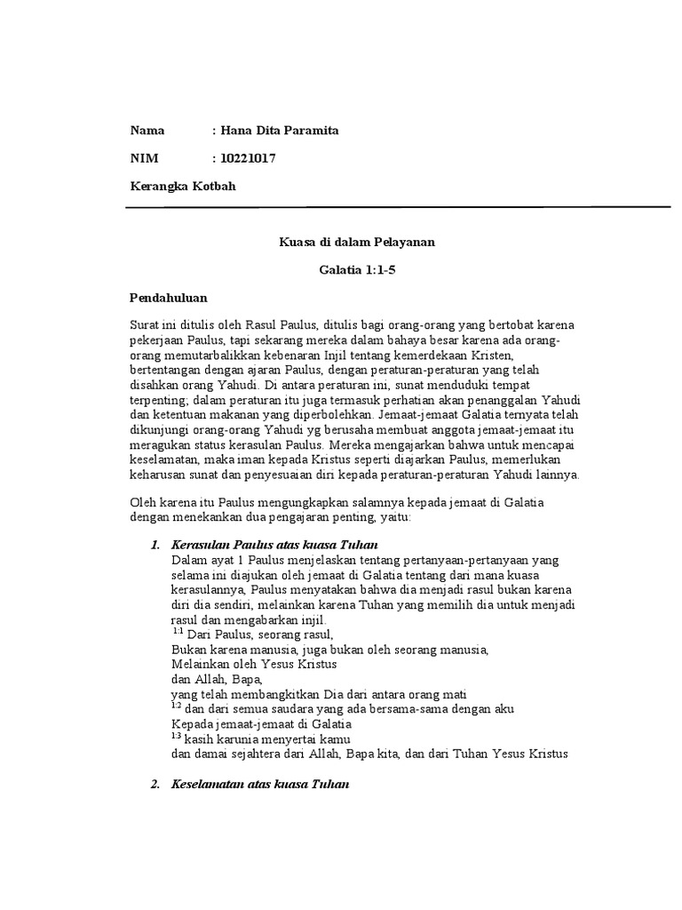 Kerangka Kotbah Galatia 1 1-5 | PDF