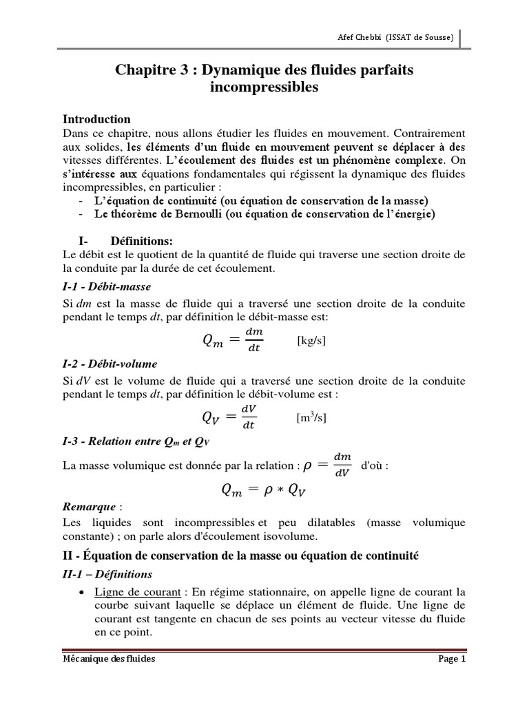 Dynamique des Fluides Parfaits Incompressibles | PDF | Fluide | Pression