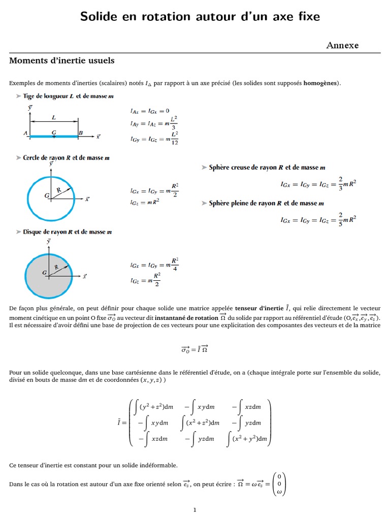 Annexe-Solides en Rotation Autour Dun Axe Fixe | PDF | Moment d'une ...