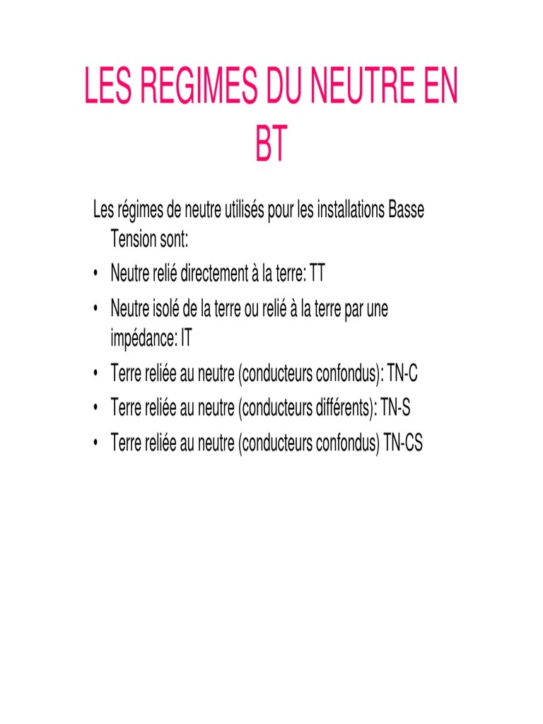 Régimes de Neutre en Basse Tension | PDF | Grandeur physique | Électricité