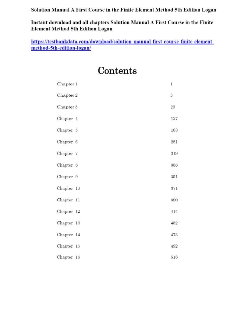 Solution Manual A First Course in The Finite Element Method 5th Edition Logan - Free Download ...
