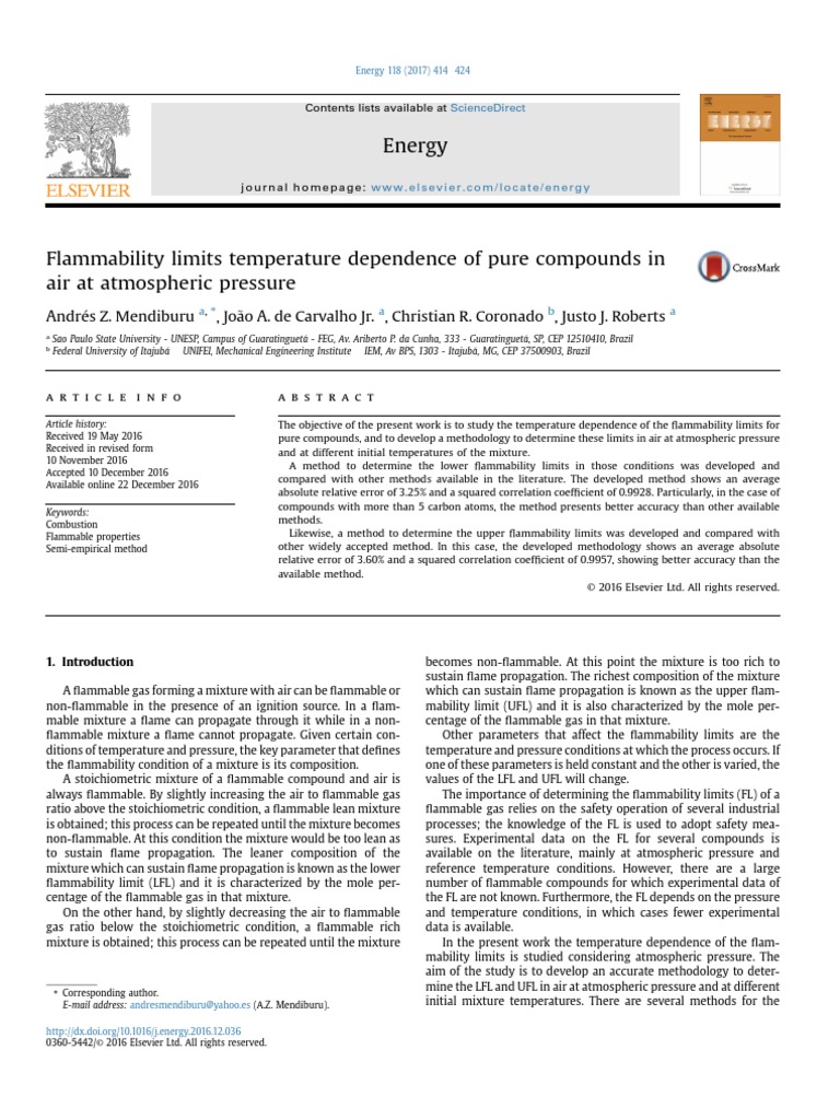 Flammability Limits Temperature Dependence | PDF | Mole (Unit) | Gases