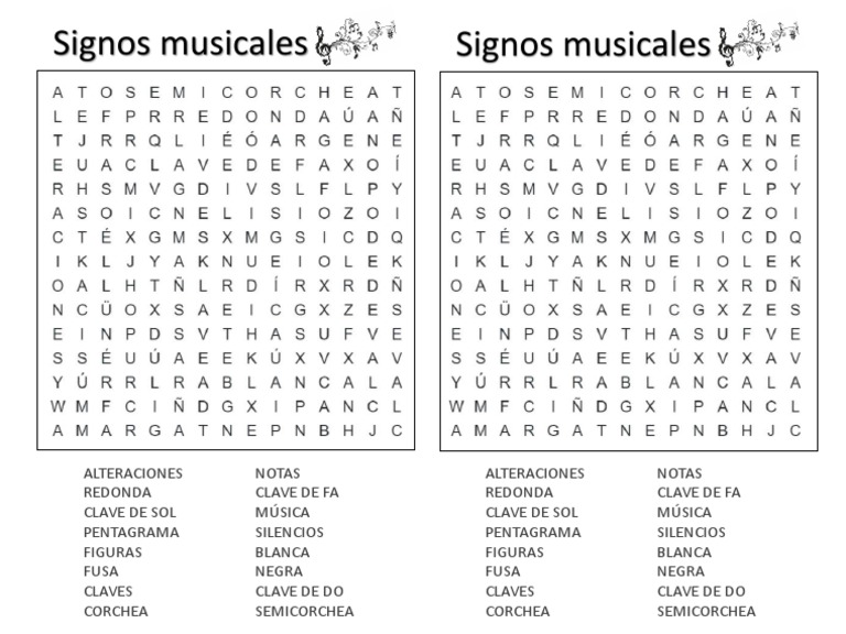 Sopa de Letras - Signos Musicales | PDF
