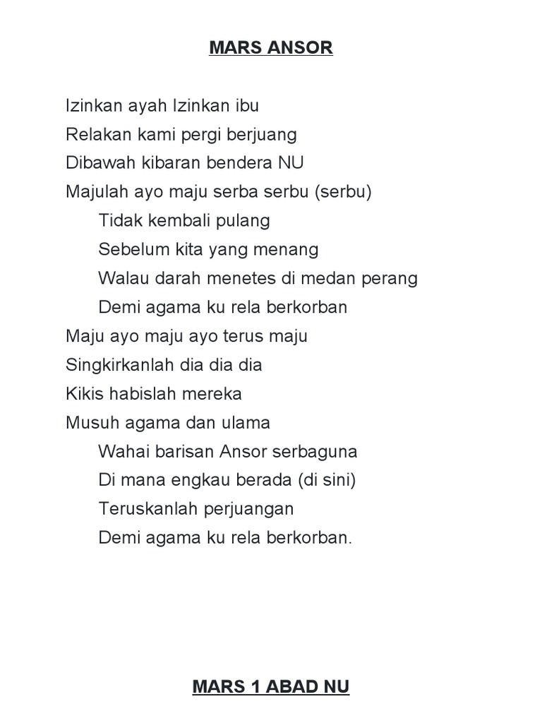 Lirik dan Teks Mars Ansor Banser | PDF | Agama & Spiritualitas