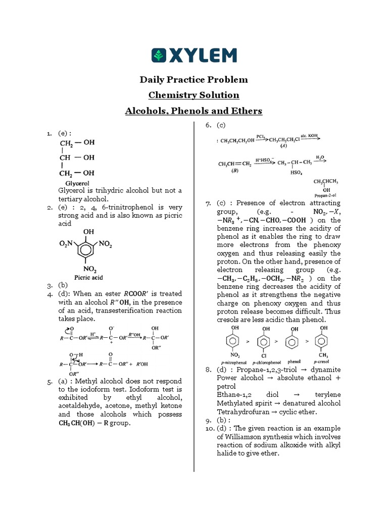 Alcohols, Phenols, Ethers Practice | PDF | Ethanol | Ether