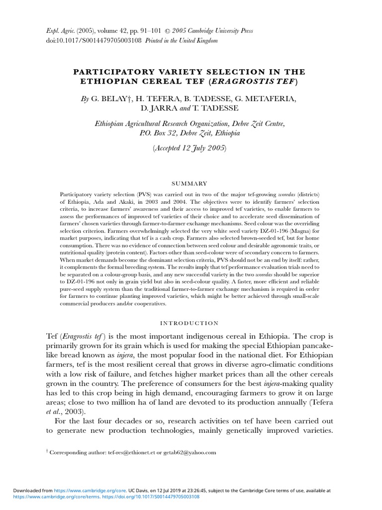 Participatory Variety Selection in Tef | PDF | Plant Breeding | Cereals