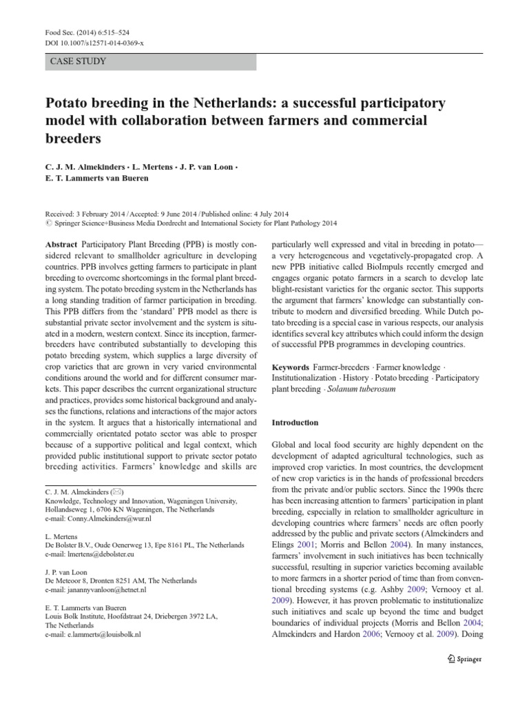 Potato Breeding In The Netherlands A Successful Participatory Model