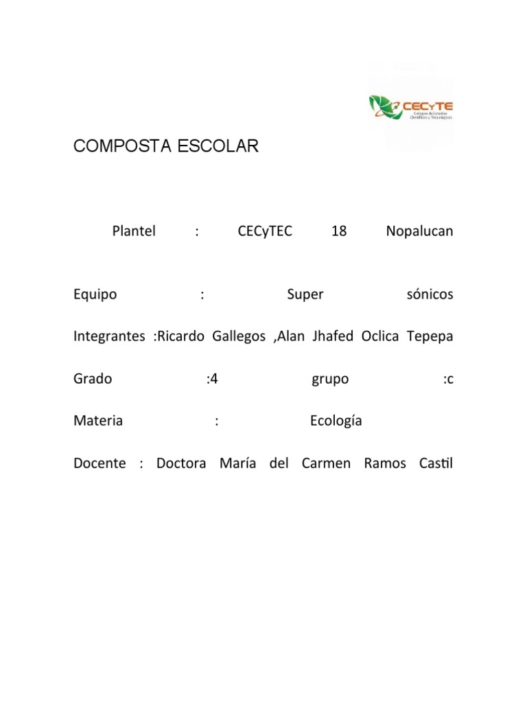 Composta Escolar: Plantel: Cecytec 18 Nopalucan | PDF | Fertilizante ...
