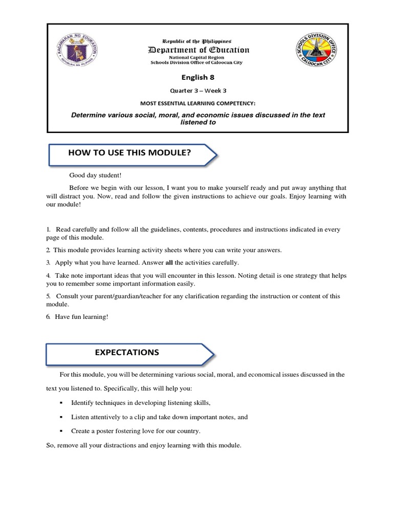 English 8 Q3 Week 3 | PDF | Feeling | Thought