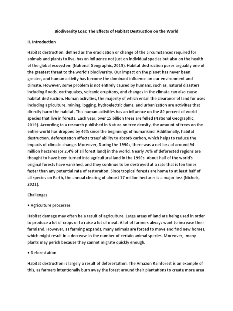 Habitat Destruction and Biodiversity Loss | PDF | Habitat Destruction ...