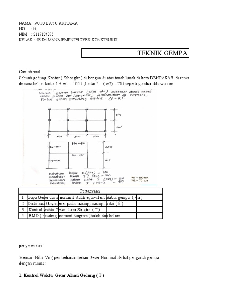 15 - Putu Bayu Aritama - 2115124075 - Teknik Gempa | PDF