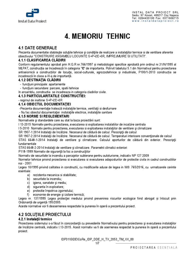 Memoriu Tehnic | PDF
