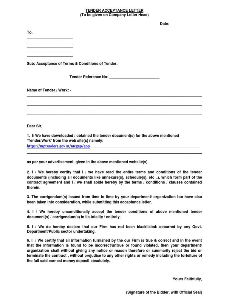 Tender Acceptance Letter 265 | PDF | Common Law | Business Law