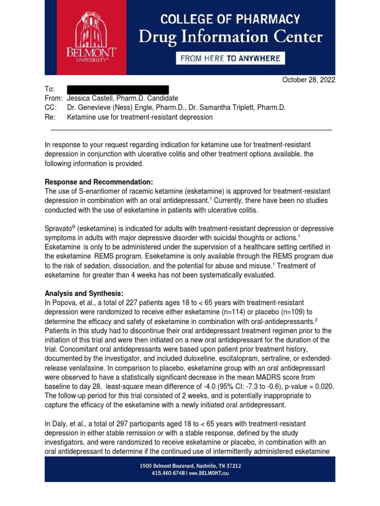 Ketamine Use in MDD | PDF | Major Depressive Disorder | Antidepressant