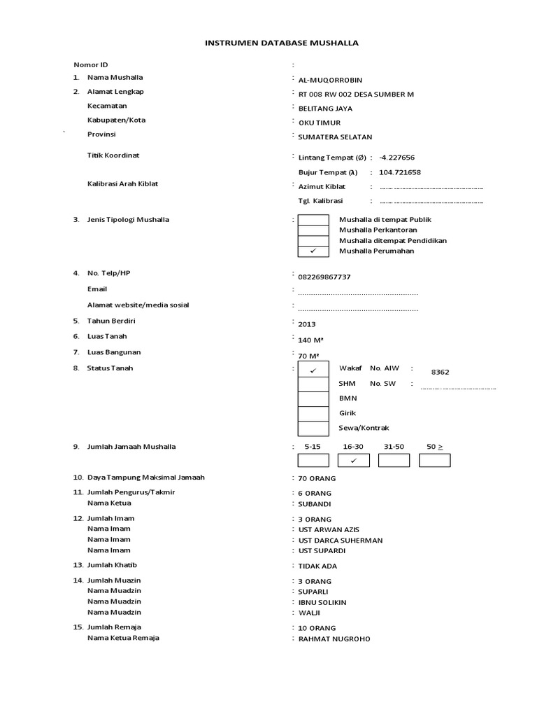 Data Mushalla Al-Muqorrobin | PDF
