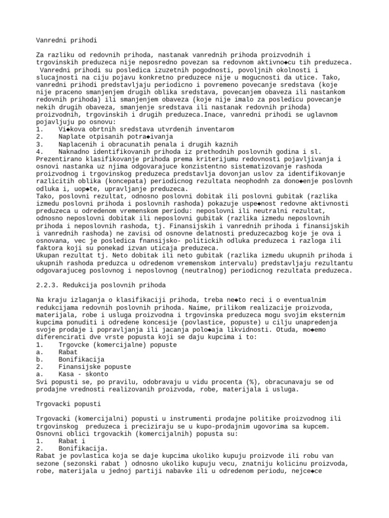 Vanredni Prihodi | PDF
