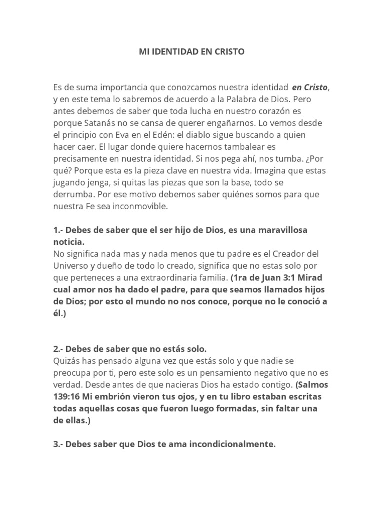 Identidad en Cristo: Conociendo quiénes somos | PDF | Religión y ...