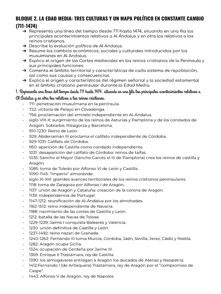 Estándar Bloque 2 Historia De España Pdf Al Andalus Edades Medias