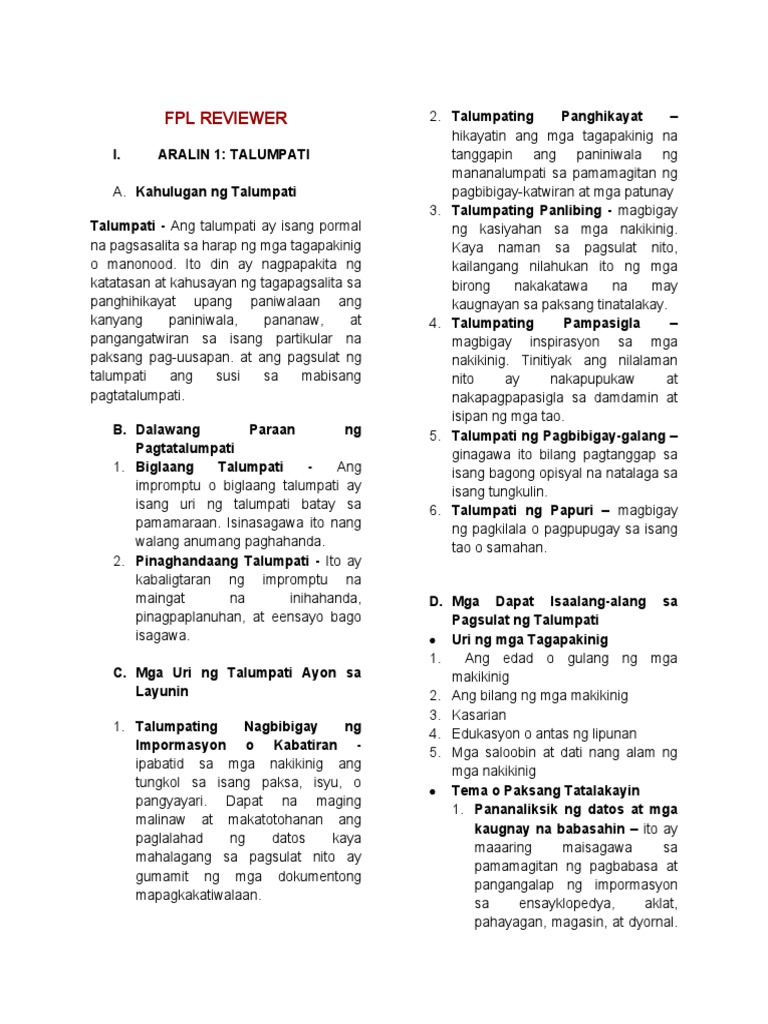 FPL Reviewer 2ND QTR Unit Test | PDF