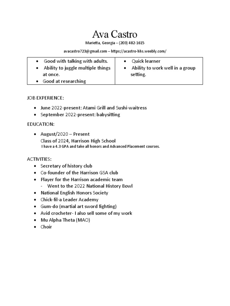 Ava Castro Resume | PDF