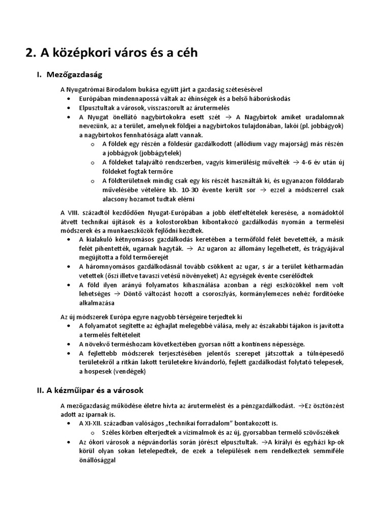 A Középkori Város És A Céh: I. Mezőgazdaság | PDF