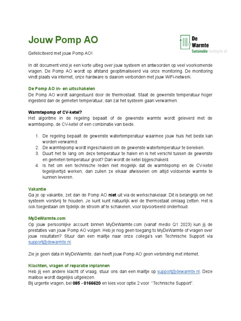 Handleiding Pomp AO | PDF