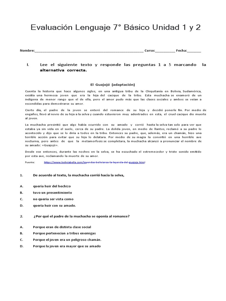 Evaluación Lenguaje 7 | PDF