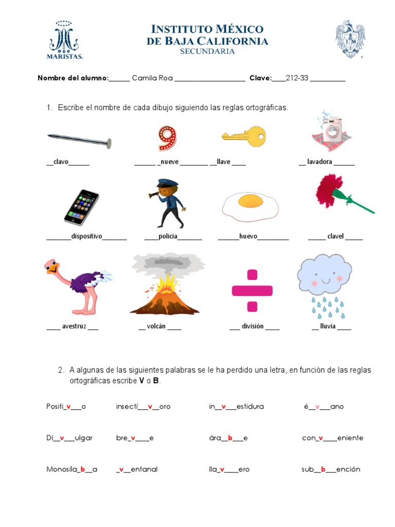 Escribe El Nombre de Cada Dibujo Siguiendo Las Reglas Ortográficas | PDF