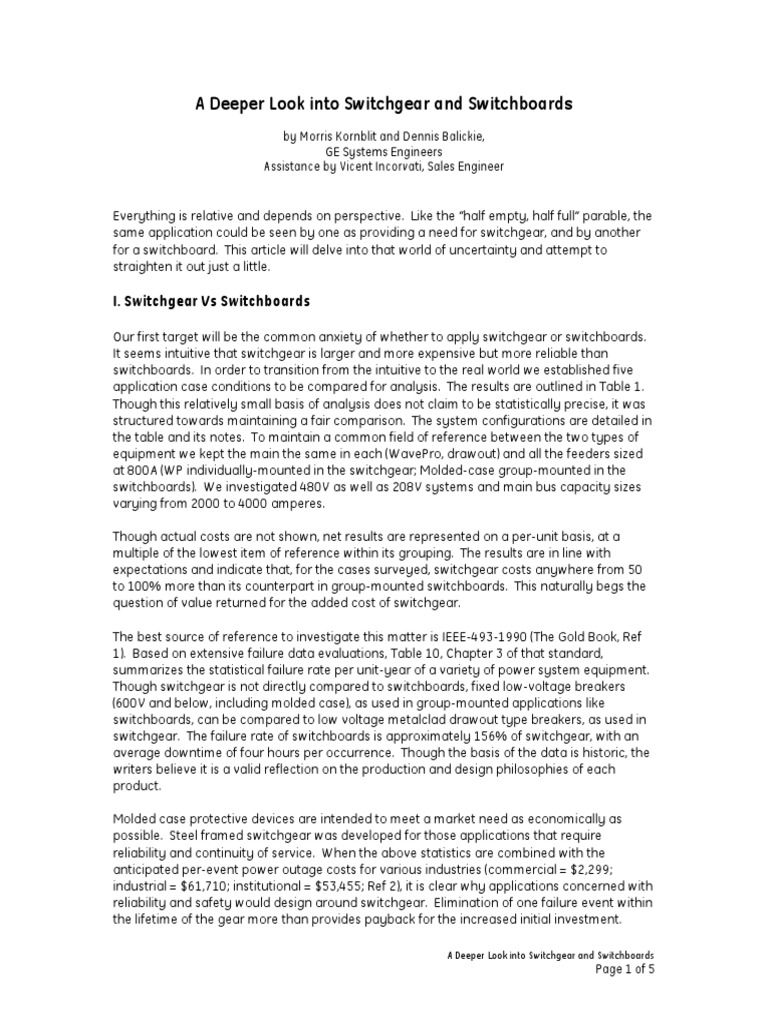 SWGR Vs SWBD | PDF | Fuse (Electrical) | Electrical Substation