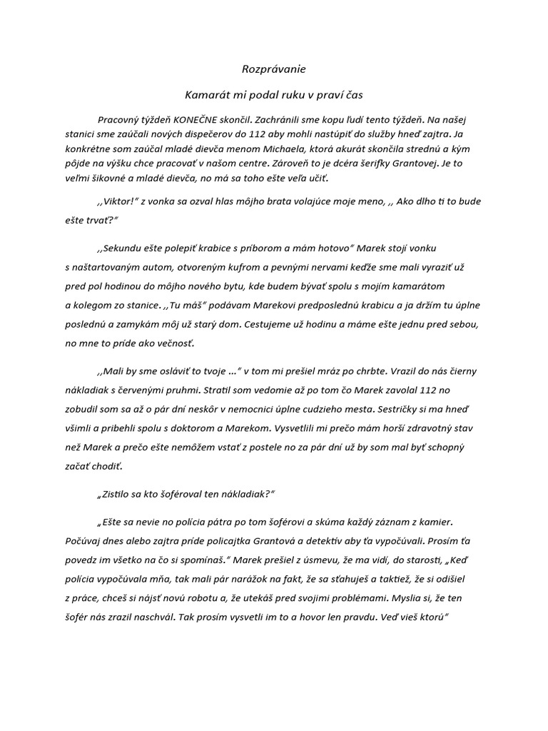 Rozprávanie Kamarát Mi Podal Ruku V Praví Čas | PDF