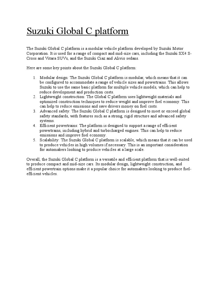 Suzuki Global C Platform | PDF | Engines | Hybrid Vehicle