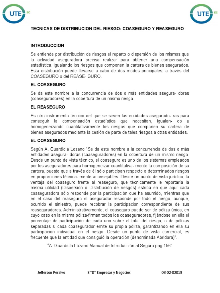 Técnicas de distribución del riesgo asegurador: Análisis de los métodos de coaseguro y reaseguro ...