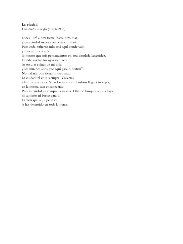 Constantin Kavafis (1863-1933) : La Ciudad | PDF