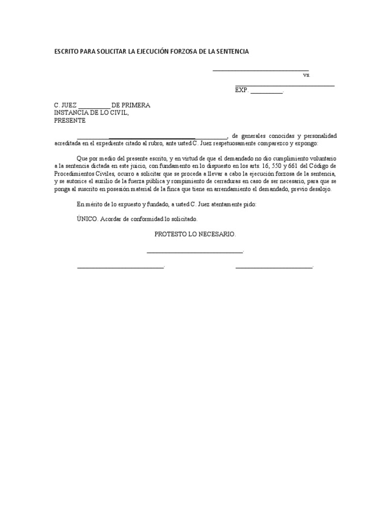 Escrito para Solicitar La Ejecución Forzosa de La Sentencia | PDF