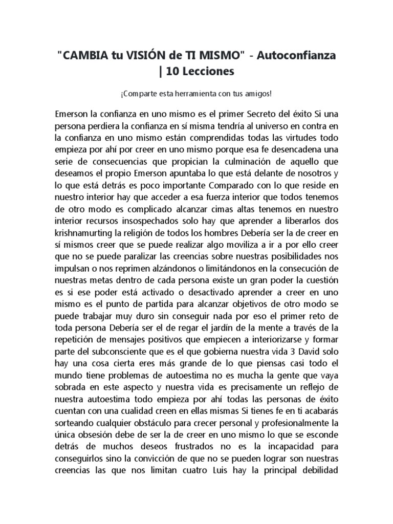 CAMBIA Tu VISIÓN de TI MISMO Autoconfianza 10 Lecciones | PDF