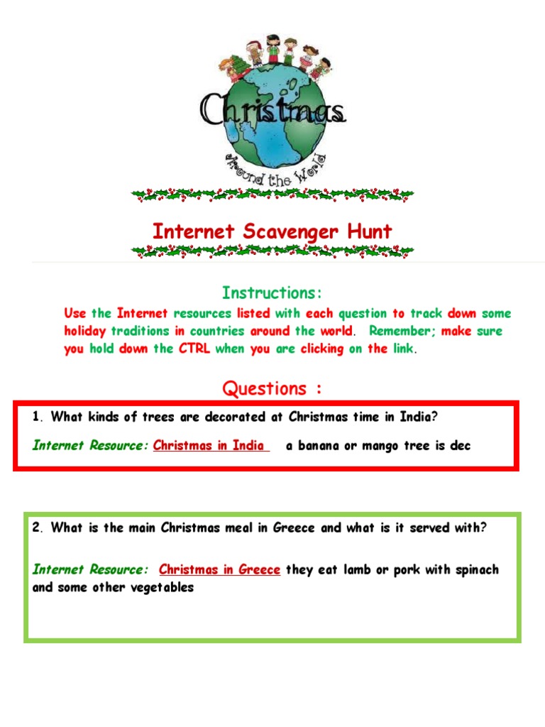 Internet Scavenger Hunt: Questions | PDF | Christmas | Christmas Eve