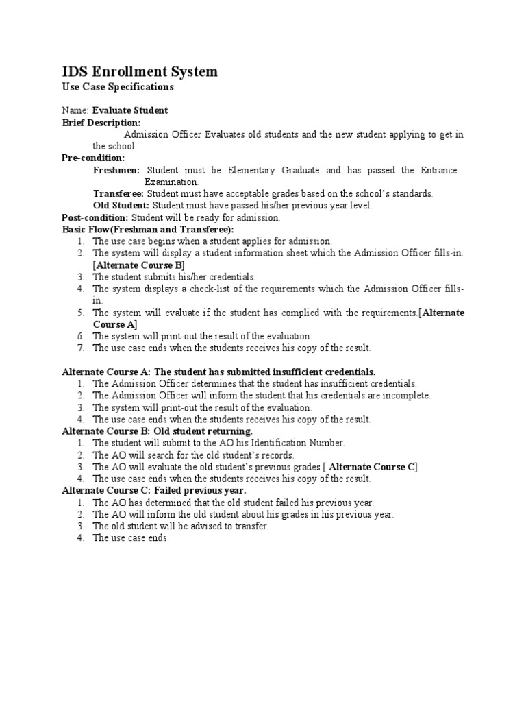 Use Case Specifications Sample | PDF | University And College Admission ...